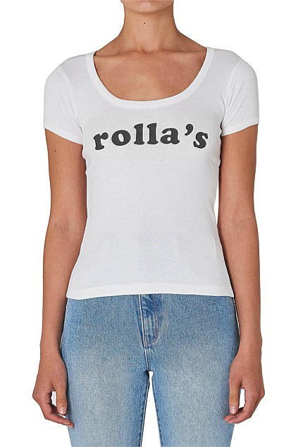 ROLLAS DISCO RIB LOGO TEE - WHITE – Pretty Rad Store